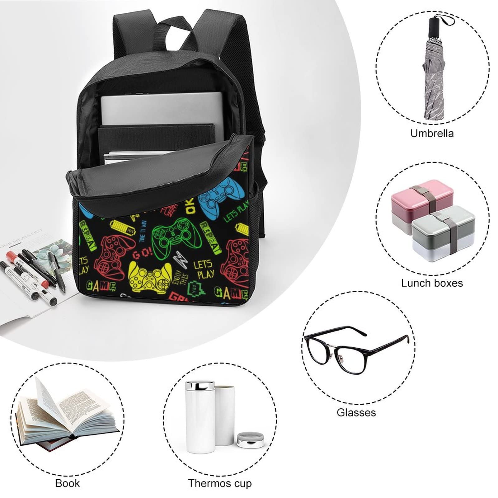 Sdfsdby Video Game Gamer Backpacks Boys Girls School Computer Bookbag Travel Hiking Camping Daypack Casual Laptop Backpack for Unisex Teens