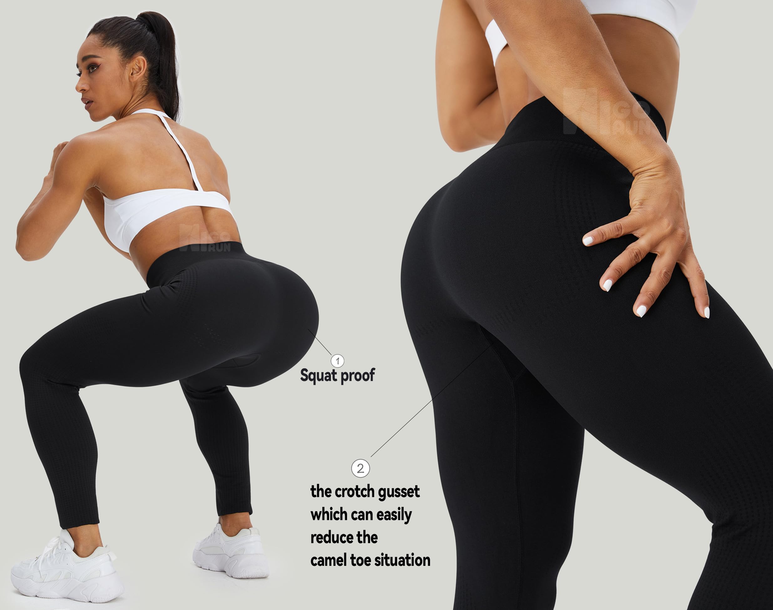 HIGORUN Women Seamless Leggings Smile Contour High Waist Workout Gym Yoga Pants Carbon Black M