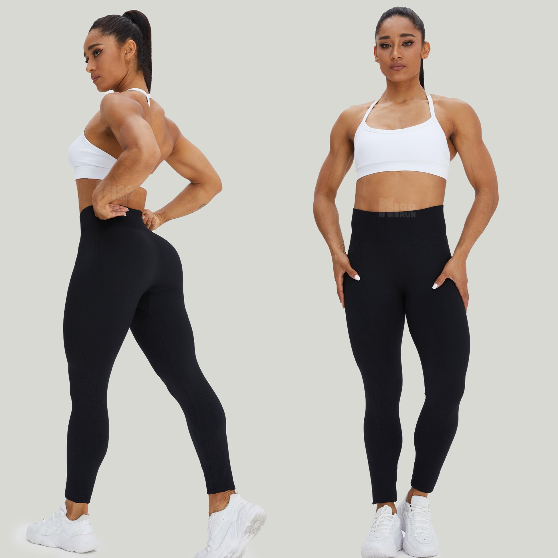 HIGORUN Women Seamless Leggings Smile Contour High Waist Workout Gym Yoga Pants Carbon Black M