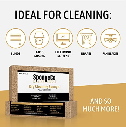 SpongeCo - Dry Cleaning Soot Eraser Sponge - Pet Hair, Smoke, Soot, Dust and Dirt Remover - 3x6 Double, One Unit (2 Pack Single)