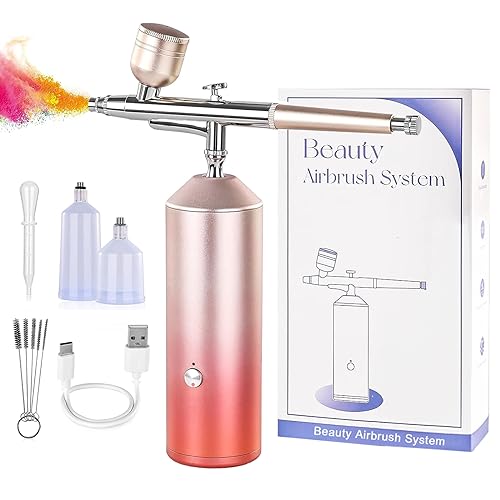 Airbrush Kit with Air Compressor, TopDirect Airbrush for Nails, Airbrush Paint Gun, Handheld Rechargeable Air Brush Set with 2 Cups for Makeup, Cake Decoration, Model Coloring, Manicure, Tattoo, Art
