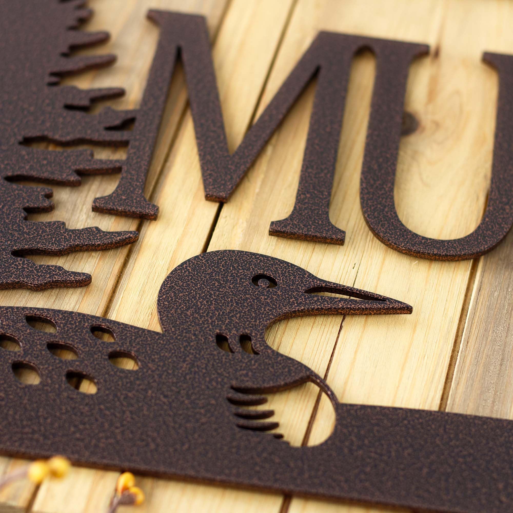 Personalized Rectangular Metal Family Name Plaque with Lake Loon and Pine Trees