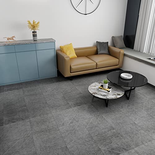 CHICHOME Gray Peel and Stick Floor Tile Matte Marble Vinyl Flooring Waterproof Self Adhesive Wall Tiles for Interior Wall DĂŠcor 12'' x12'' Removable Flooring Tiles for Bathroom Kitchen Floor 6PCS