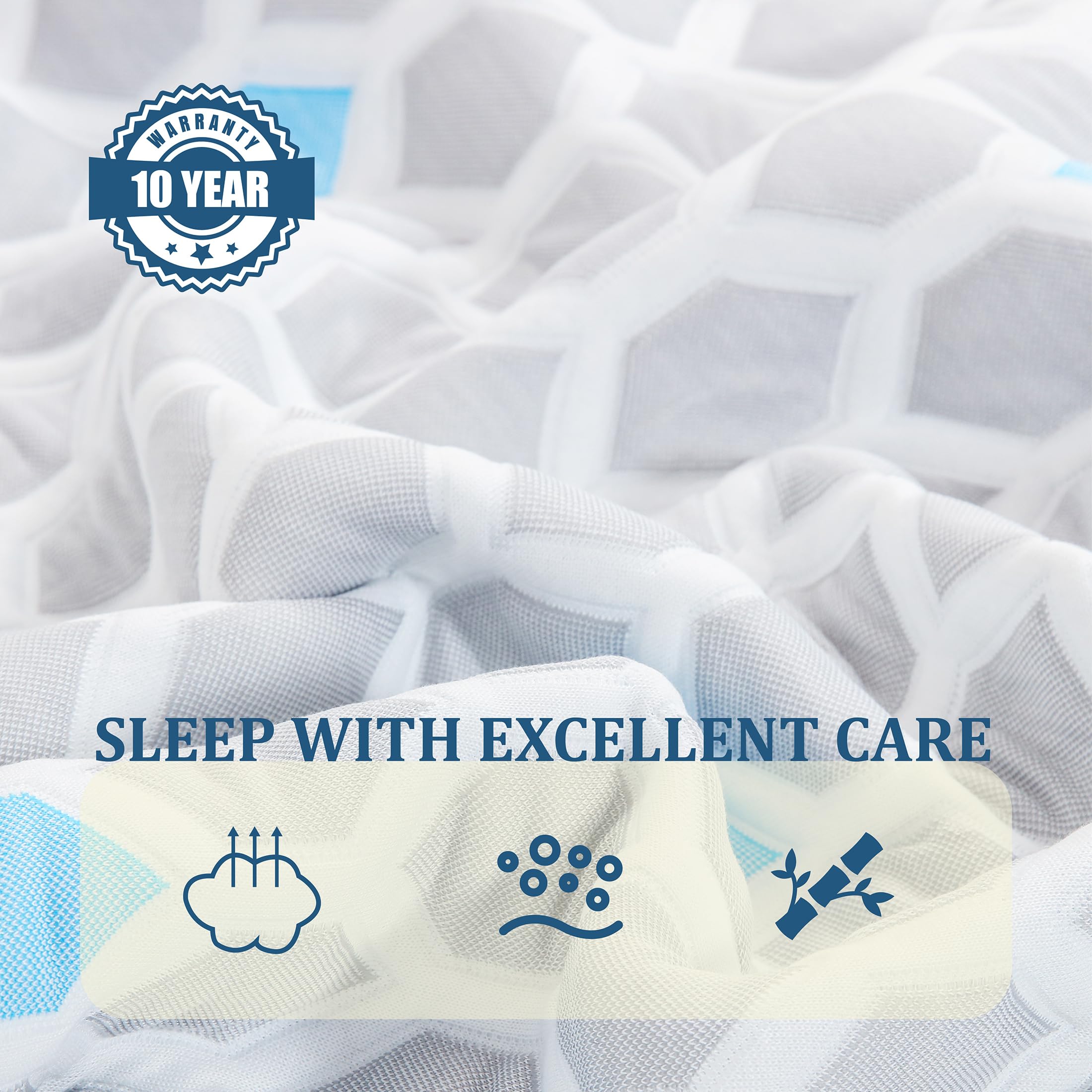 EGOHOME 10 Inch Queen Mattress, Charcoal Gel Cooling Memory Foam Mattress in a Box, Medium Fiberglass Free Mattress, CertiPUR-US Certified, Hexagonal Pattern