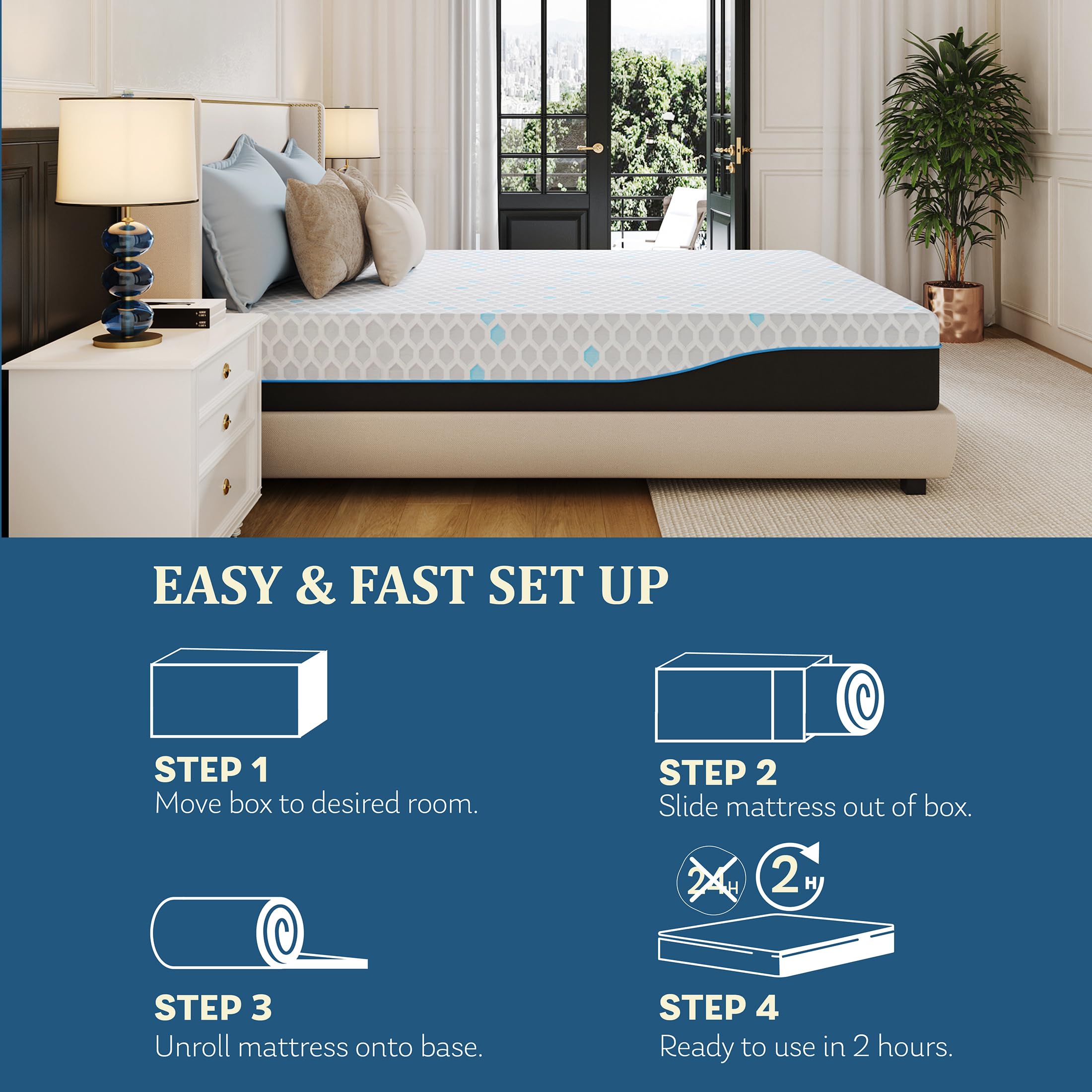EGOHOME 10 Inch Queen Mattress, Charcoal Gel Cooling Memory Foam Mattress in a Box, Medium Fiberglass Free Mattress, CertiPUR-US Certified, Hexagonal Pattern