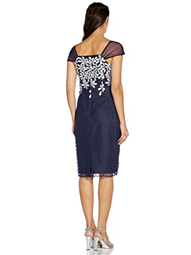 Adrianna Papell Women's Floral Embroidery Sheath Dress, Navy/Ivory, 10