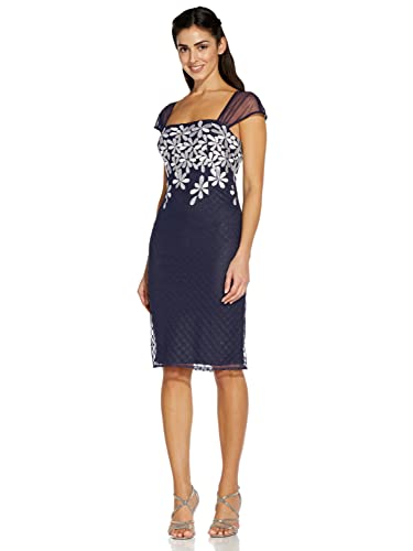 Adrianna Papell Women's Floral Embroidery Sheath Dress, Navy/Ivory, 10