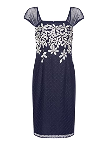 Adrianna Papell Women's Floral Embroidery Sheath Dress, Navy/Ivory, 10
