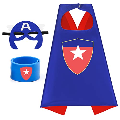 Mizzuco Dress Up Capes for Kids Superhero Cloak with Mask and Waistband Halloween Costumes and Party Dress up(Blue White)