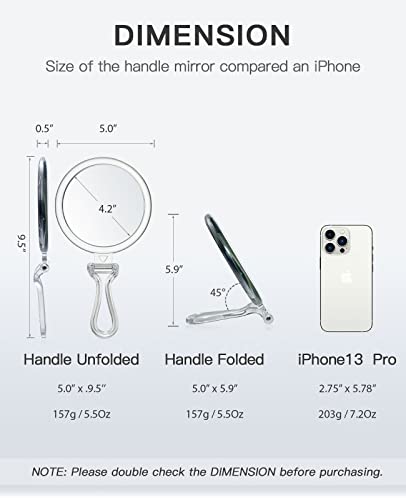 MIRORA Hand Held Mirror, Double-Sided 1X/10X Magnifying Makeup Mirror, Handheld Foldable Table and Travel Usage (Round 5inch)