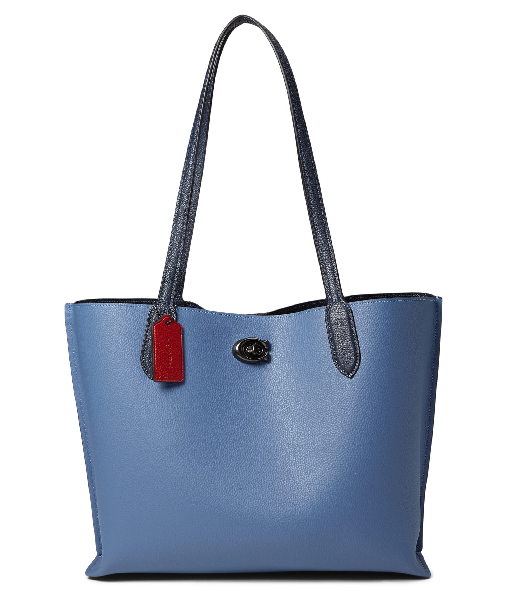 Coach Color-Block Leather with Coated Canvas Signature Interior Willow Tote Washed Chambray/Multi One Size