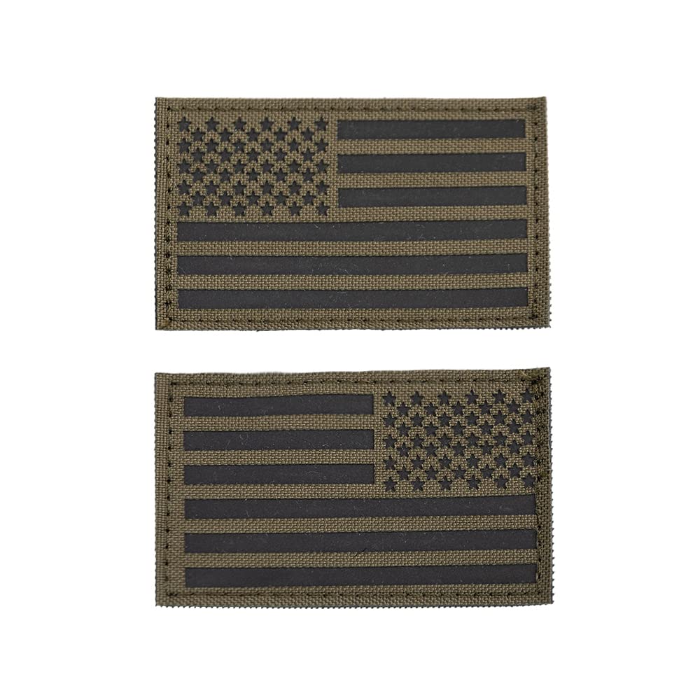 EXCELLENT ELITE SPANKER 2 Pcs American Flag Patch Reflective USA Flags Patches PVC Tactical Patch for Backpack Vest Clothes Hat Patch Military Team Patch (Ranger Green)