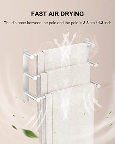 3-Tier Ladder Bath Towel Bar Strechable 16 to 27.6 Inch, ZUEXT Brushed Nickel Stainless Steel Adjustable Towel Holder Hanger, Wall Mounted Towel Rod for Bathroom Kitchen,Towel Rail Racks with Hooks