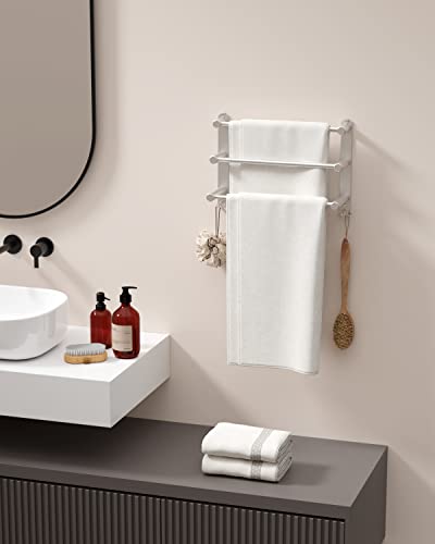 3-Tier Ladder Bath Towel Bar Strechable 16 to 27.6 Inch, ZUEXT Brushed Nickel Stainless Steel Adjustable Towel Holder Hanger, Wall Mounted Towel Rod for Bathroom Kitchen,Towel Rail Racks with Hooks