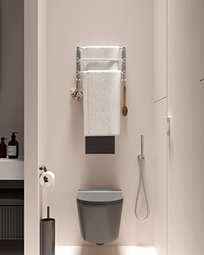 3-Tier Ladder Bath Towel Bar Strechable 16 to 27.6 Inch, ZUEXT Brushed Nickel Stainless Steel Adjustable Towel Holder Hanger, Wall Mounted Towel Rod for Bathroom Kitchen,Towel Rail Racks with Hooks