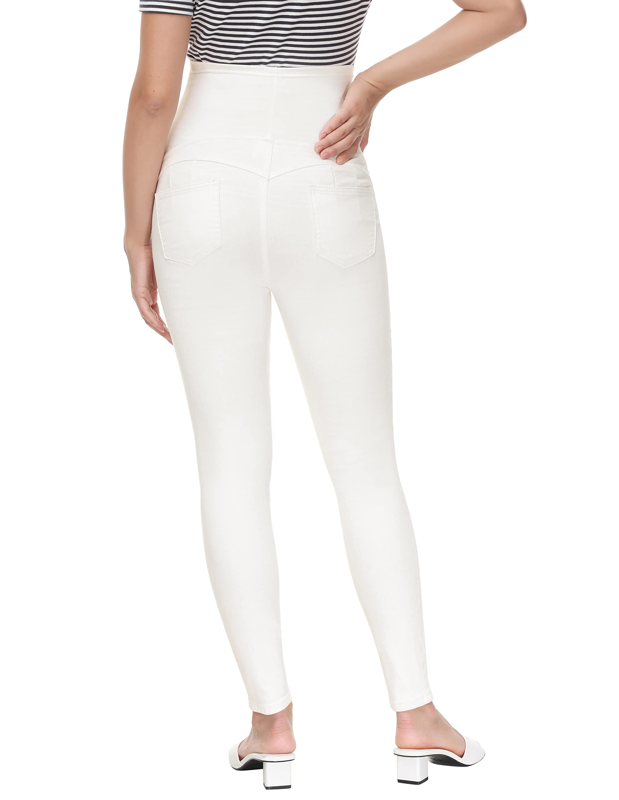 Women's Maternity Jeans Skinny Butt Lift Slim Stretch Pants Over Belly with 4 Pockets White M
