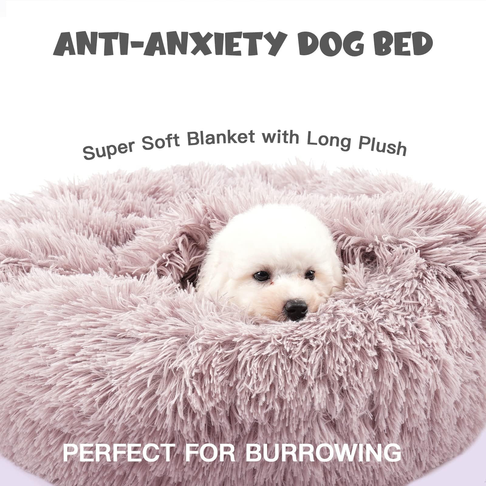 Himax Dog Beds for Small Dogs, Donut Dogs Beds with Blanket Attached, Calming Dog Bed Washable (20"/26"/35") Beige