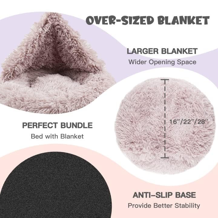 Himax Dog Beds for Small Dogs, Donut Dogs Beds with Blanket Attached, Calming Dog Bed Washable (20"/26"/35") Beige