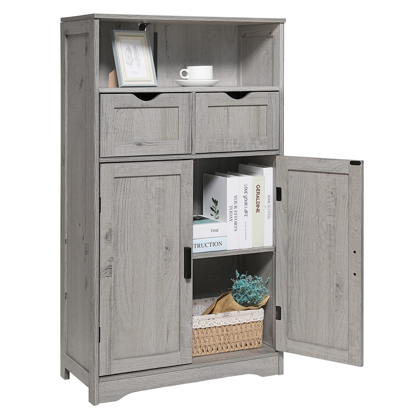 Iwell Storage Cabinet with Drawers & Shelf, Floor Storage Cabinet with Double Door, Sideboard, Cupboard for Living Room, Home Office