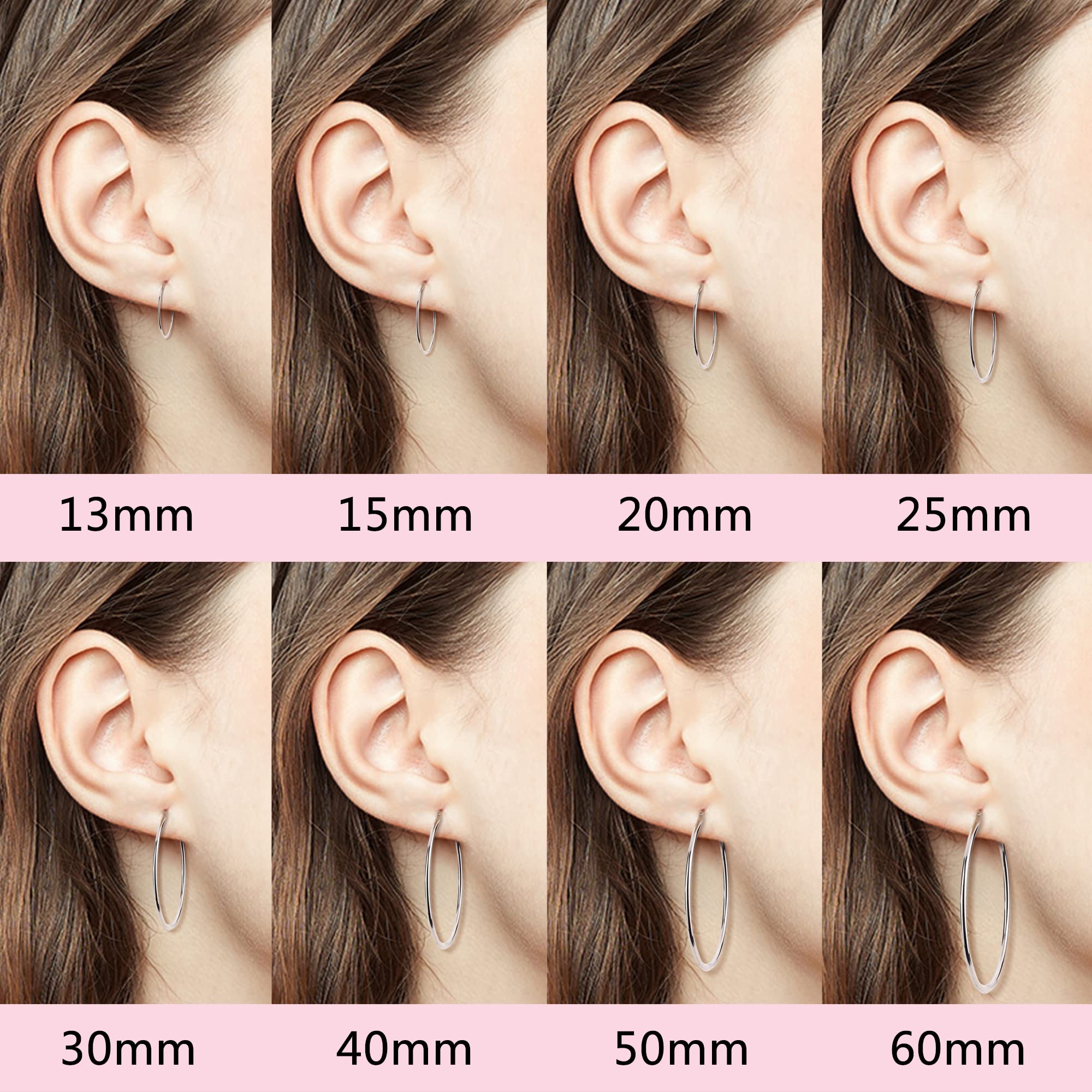 Milacolato Sterling Silver Hoop Earrings Set 2mm Thin Hoop Earrings 18K White Gold Plated Click-Top Huggie Hoops Earrings Small Medium Large Hoop Earrings for Women 13/15/20mm