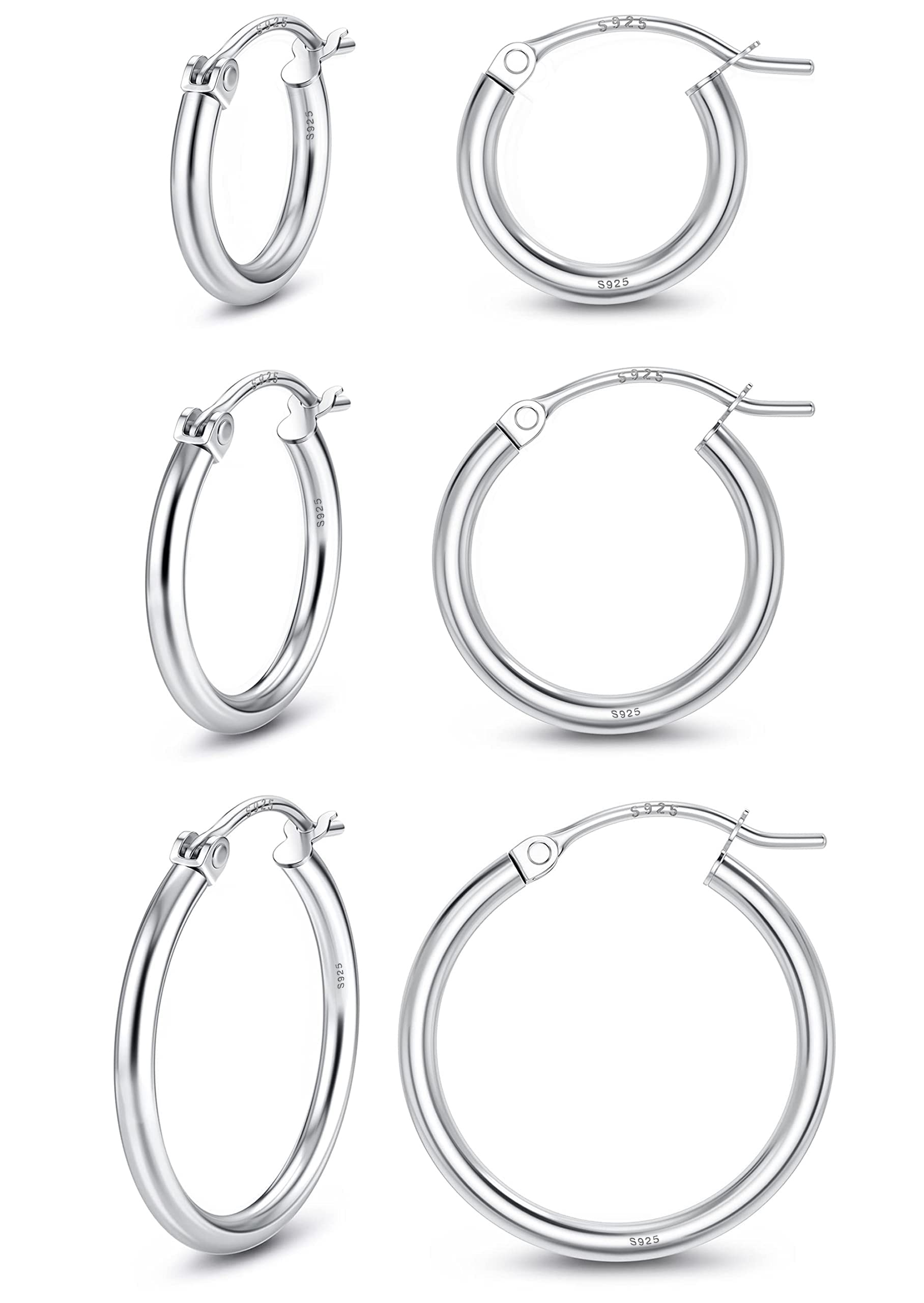 Milacolato Sterling Silver Hoop Earrings Set 2mm Thin Hoop Earrings 18K White Gold Plated Click-Top Huggie Hoops Earrings Small Medium Large Hoop Earrings for Women 13/15/20mm