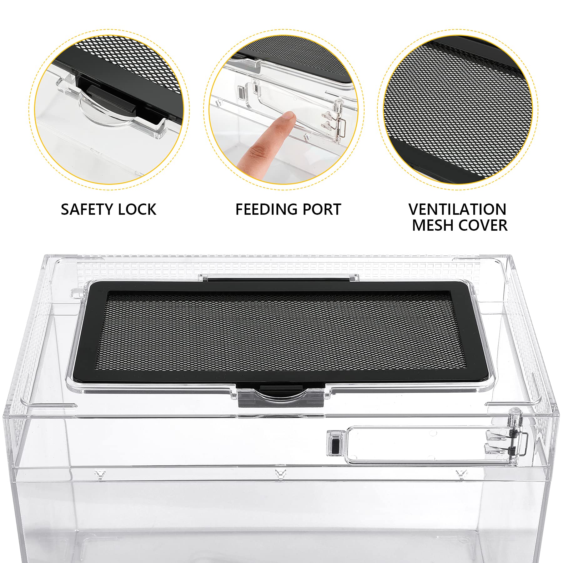 Reptile PC Terrarium, Anti Breakage 15.6x8x10 inch Amphibians Tank Starter Kits, Top Sliding Door Screen Ventilation Mini Habitat Cages, Hygrometer Thermometer, Hide Cave, Tweezer, Sprayer