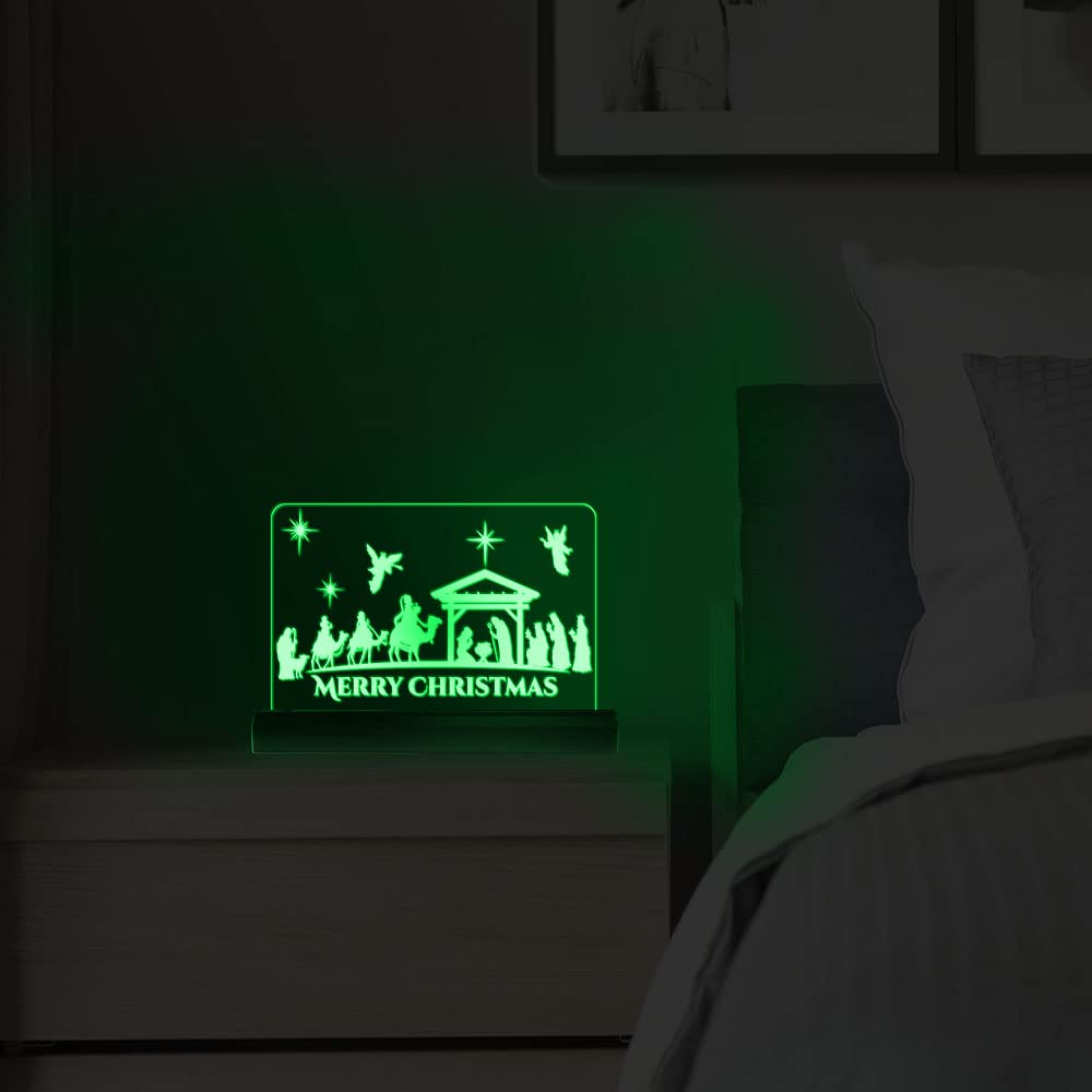 The Geeky Days Merry Christmas Optical Illusion Light Rmeote Control Multi Color LED Lighting Desktop Lamp Home Decorative Nativity Scene of Baby Jesus Christ USB Beside Lamp
