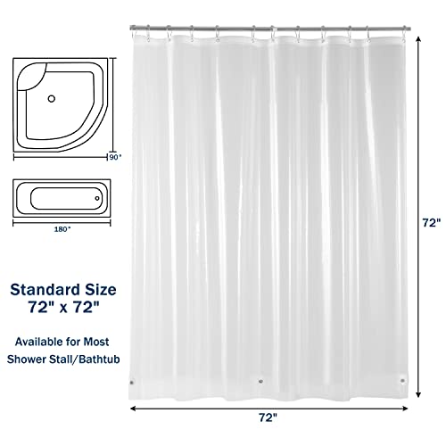 downluxe Waterproof Clear Shower Curtain Liner - PEVA Lightweight Plastic Shower Liner with 3 Magnets, Shower Curtains for Bathroom, 72" x 72", Clear