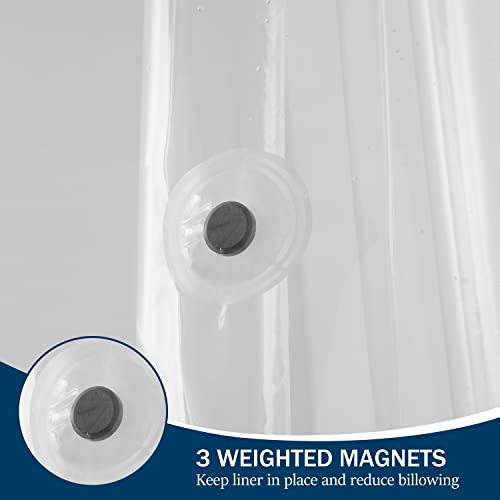 downluxe Waterproof Clear Shower Curtain Liner - PEVA Lightweight Plastic Shower Liner with 3 Magnets, Shower Curtains for Bathroom, 72" x 72", Clear