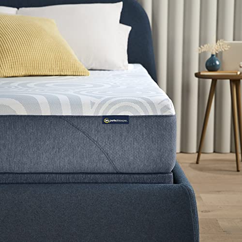 Serta Perfect Sleeper 10 Inch Full Gel Memory Foam Mattress, Medium Firm, USA Built, 100-Night Trial, CertiPUR-US Certified - Nestled Night, Blue/White