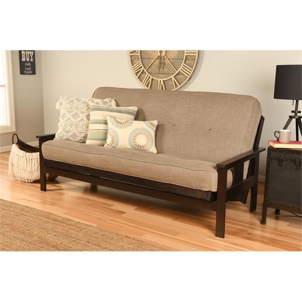 Pemberly Row 7" Full Size Futon Mattress Replacement, Linen Sleeper Sofa Bed Mattress, Cotton and Foam Construction, Stone Grey-Frame Not Included