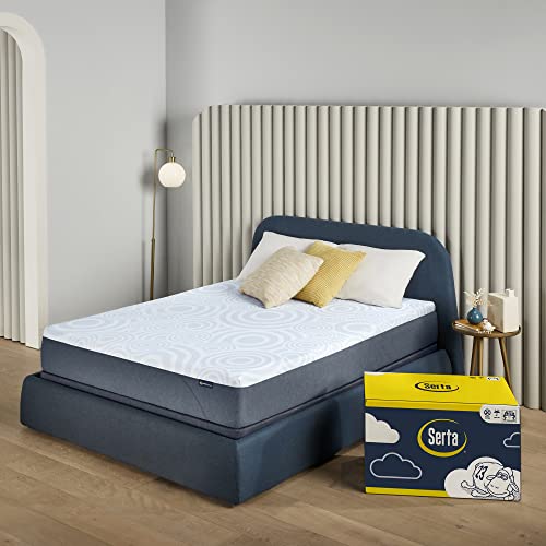 Serta Perfect Sleeper 10 Inch Full Gel Memory Foam Mattress, Medium Firm, USA Built, 100-Night Trial, CertiPUR-US Certified - Nestled Night, Blue/White