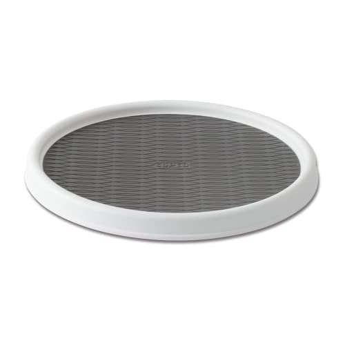 Copco Basics Non-Skid Pantry Cabinet Lazy Susan Turntable, 12-Inch, White/Gray & Non-Skid 3-Tier Spice Pantry Kitchen Cabinet Organizer, 10-Inch, White/Gray