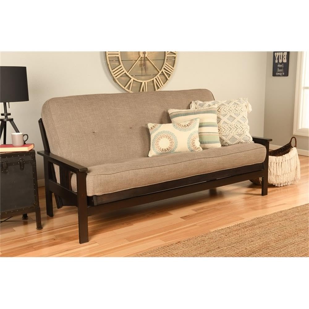 Pemberly Row 7" Full Size Futon Mattress Replacement, Linen Sleeper Sofa Bed Mattress, Cotton and Foam Construction, Stone Grey-Frame Not Included
