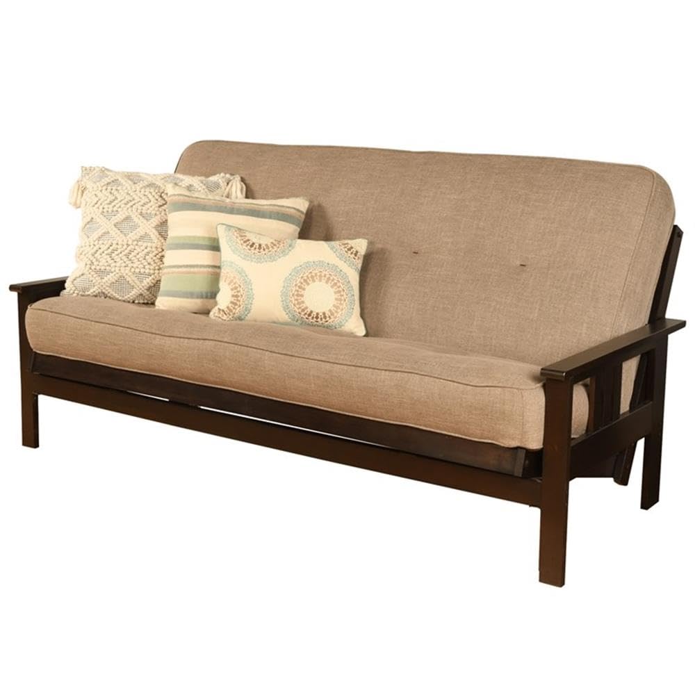 Pemberly Row 7" Full Size Futon Mattress Replacement, Linen Sleeper Sofa Bed Mattress, Cotton and Foam Construction, Stone Grey-Frame Not Included