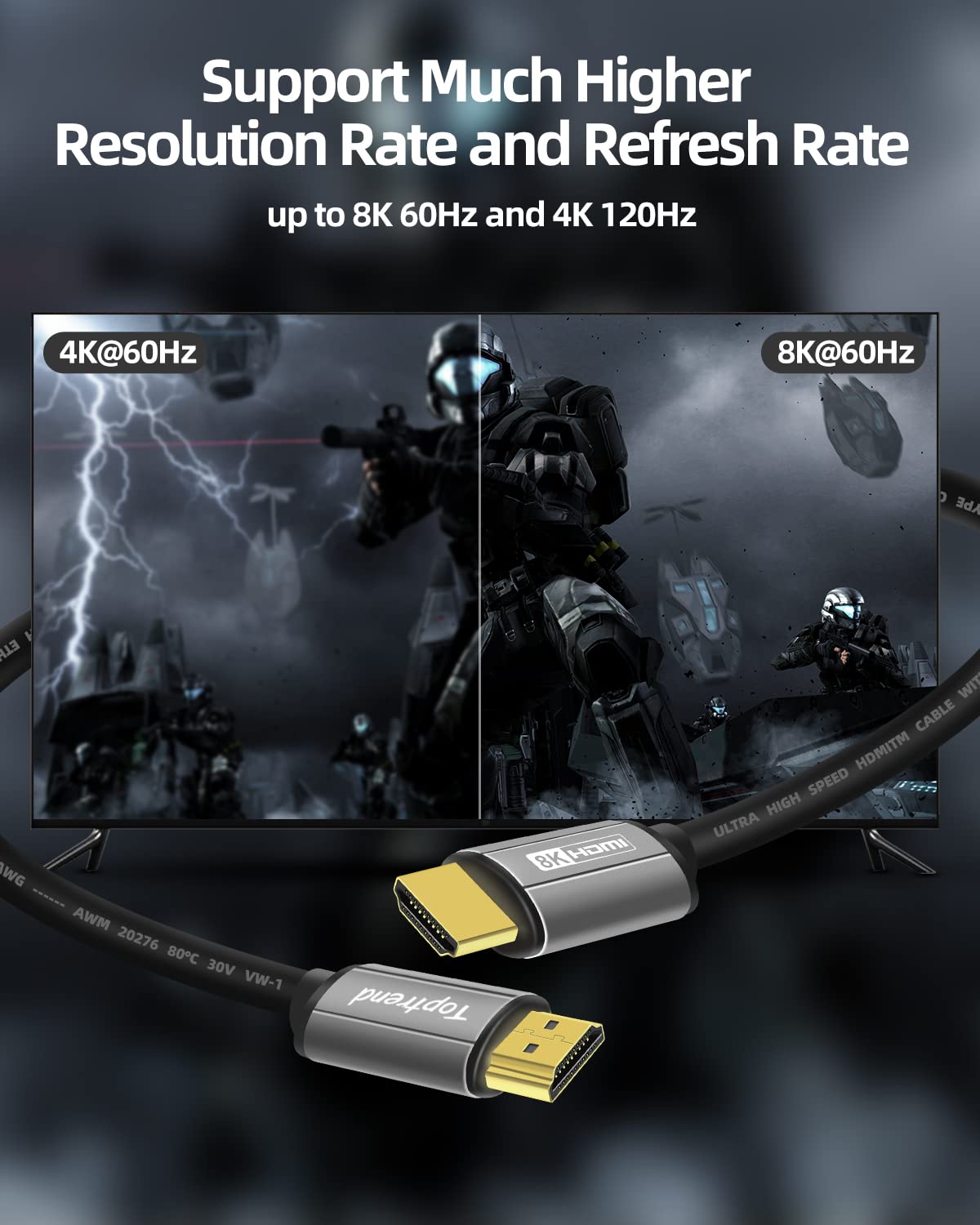 8K HDMI 2.1 Cables, High Speed HDMI Cords Support to 48Gbps 4K @120Hz 8K @60Hz DTS:X HDR10 HDCP 2.2 & 2.3 for Sony Samsung LG TCL HDTVs,Roku TVs,PS5,Blu-ray,RTX 3090 (8K 25FT HDMI Cables)
