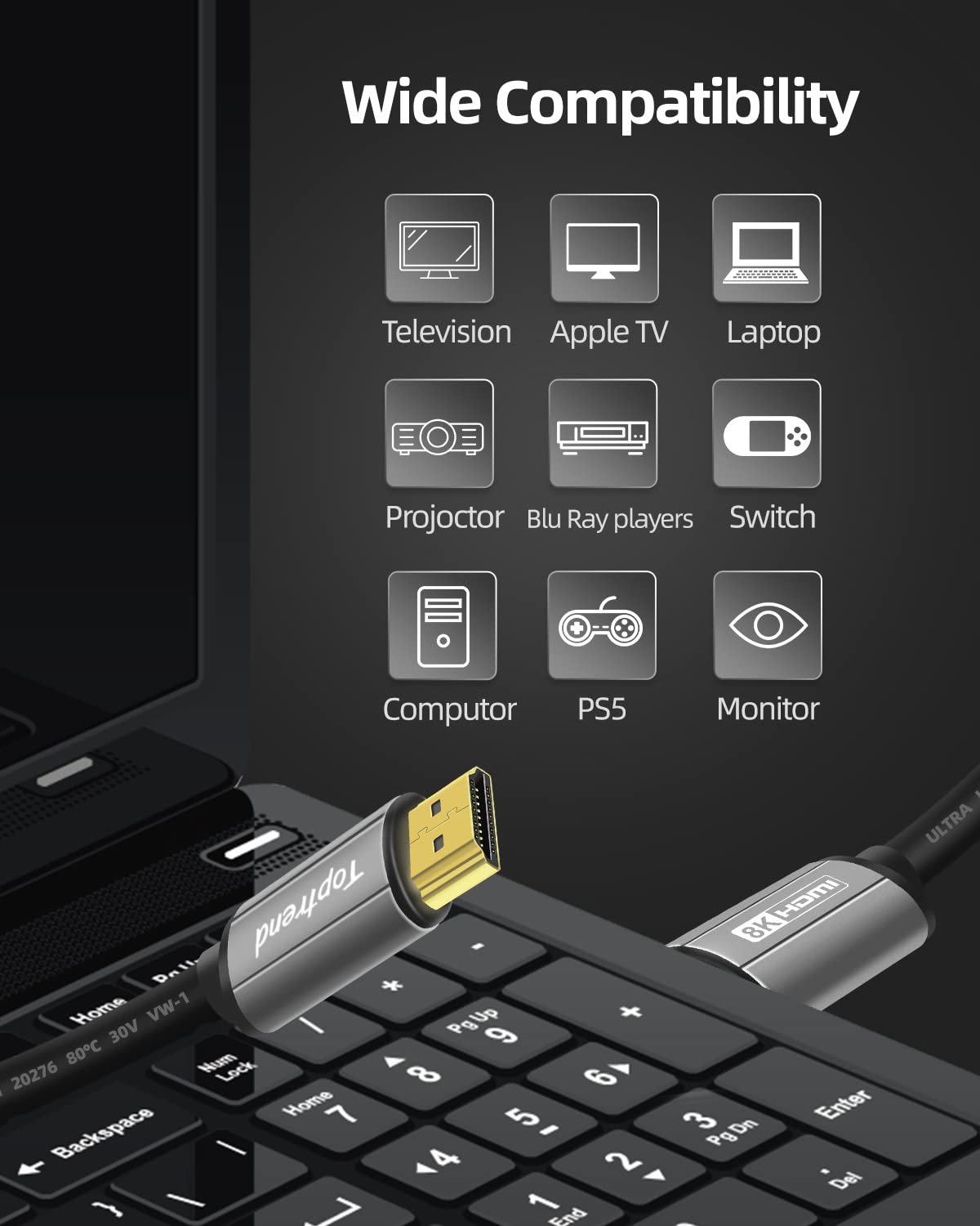 8K HDMI 2.1 Cables, High Speed HDMI Cords Support to 48Gbps 4K @120Hz 8K @60Hz DTS:X HDR10 HDCP 2.2 & 2.3 for Sony Samsung LG TCL HDTVs,Roku TVs,PS5,Blu-ray,RTX 3090 (8K 25FT HDMI Cables)