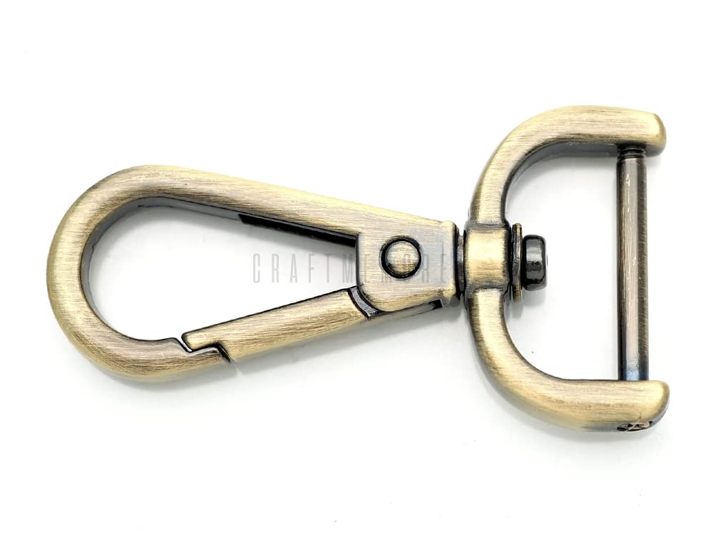 CRAFTMEMORE 2pcs Detachable Snap Hook Swivel Clasp w/Screw Bar VT493 Bag Strap Hardware Replacement (1 Inch, Brushed Brass)
