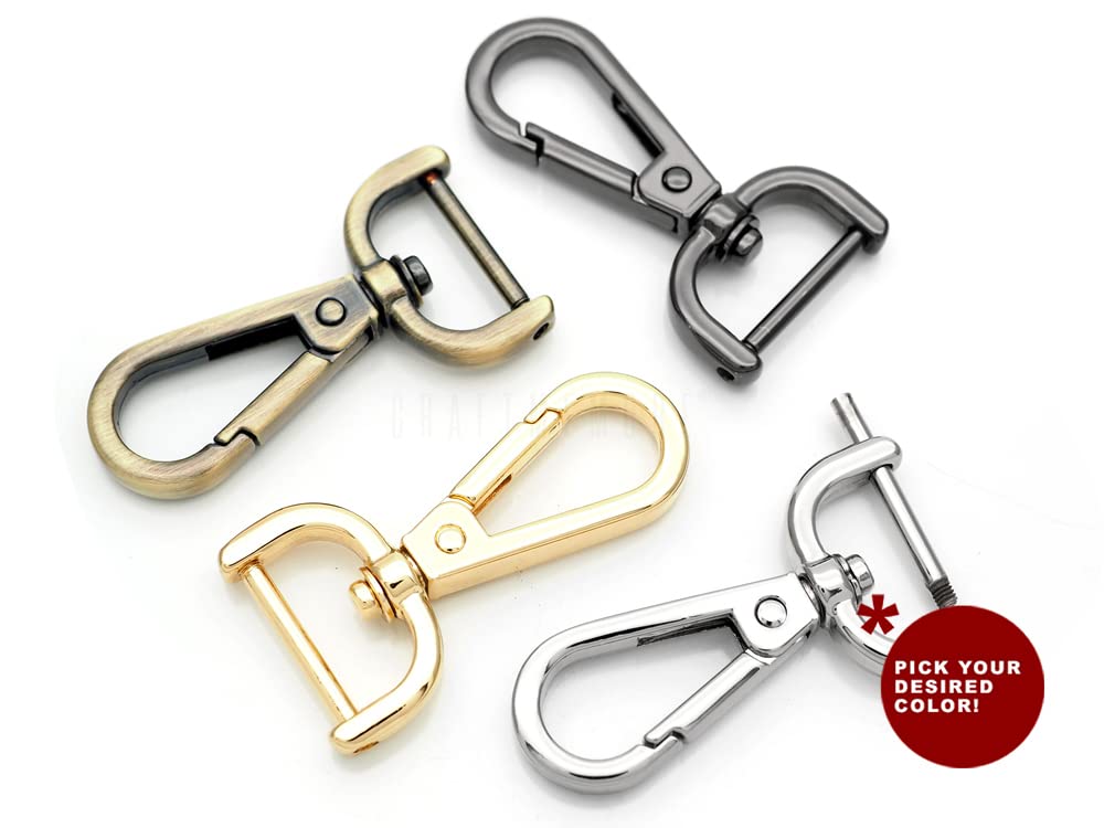 CRAFTMEMORE 2pcs Detachable Snap Hook Swivel Clasp w/Screw Bar VT493 Bag Strap Hardware Replacement (1 Inch, Brushed Brass)