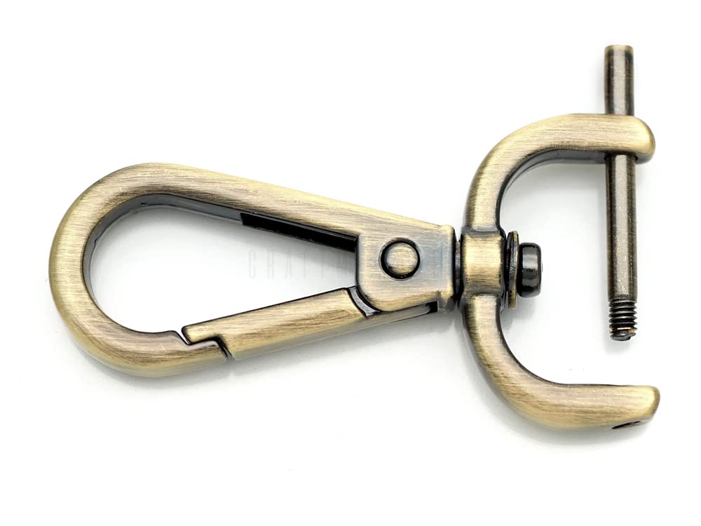 CRAFTMEMORE 2pcs Detachable Snap Hook Swivel Clasp w/Screw Bar VT493 Bag Strap Hardware Replacement (1 Inch, Brushed Brass)