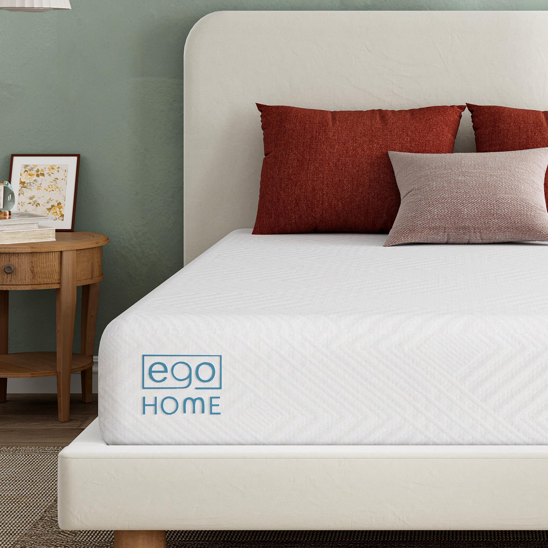 EGO White 8 Inch Queen Memory Foam Mattress, Gel Green Tea Mattress Bed in a Box, CertiPUR-US Certified, Double Mattress, 60"x80", Medium Firm