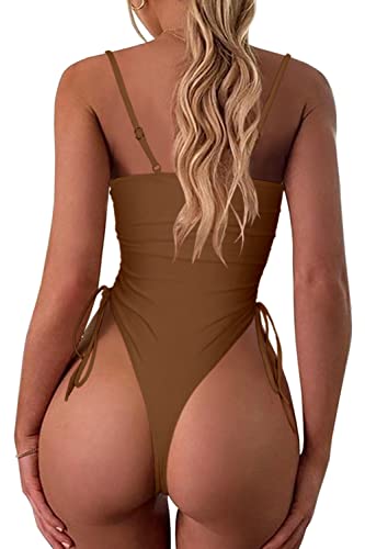 ioiom Sexy Swimsuit for Women Tummy Control Swimsuits for Women Brown S