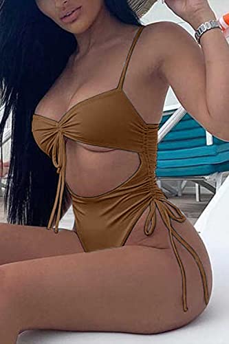 ioiom Sexy Swimsuit for Women Tummy Control Swimsuits for Women Brown S