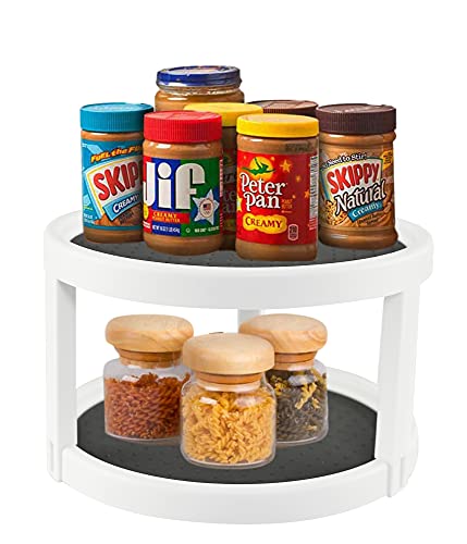 HOME-X Two-Tier Lazy Susan, Nonskid Turntable, Rotating Organizer for Pantry, Kitchen Counter, or Table, 9 ¾" D x 6" H, White