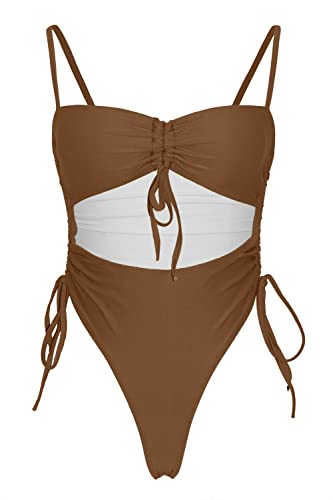ioiom Sexy Swimsuit for Women Tummy Control Swimsuits for Women Brown S