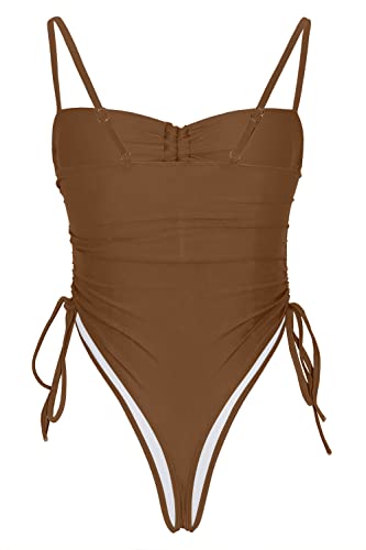 ioiom Sexy Swimsuit for Women Tummy Control Swimsuits for Women Brown S