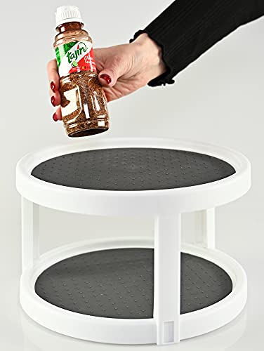 HOME-X Two-Tier Lazy Susan, Nonskid Turntable, Rotating Organizer for Pantry, Kitchen Counter, or Table, 9 ¾" D x 6" H, White