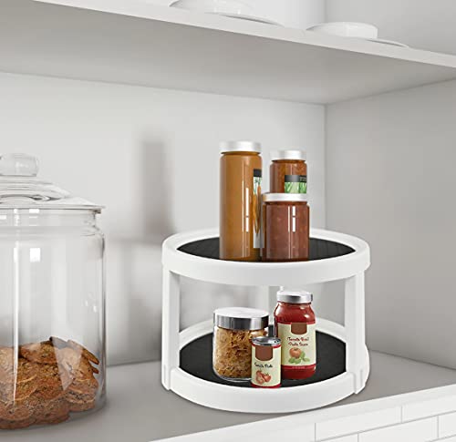 HOME-X Two-Tier Lazy Susan, Nonskid Turntable, Rotating Organizer for Pantry, Kitchen Counter, or Table, 9 ¾" D x 6" H, White