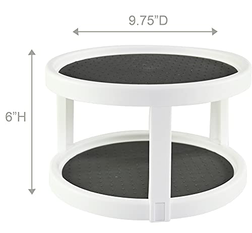 HOME-X Two-Tier Lazy Susan, Nonskid Turntable, Rotating Organizer for Pantry, Kitchen Counter, or Table, 9 ¾" D x 6" H, White