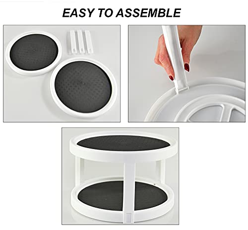 HOME-X Two-Tier Lazy Susan, Nonskid Turntable, Rotating Organizer for Pantry, Kitchen Counter, or Table, 9 ¾" D x 6" H, White